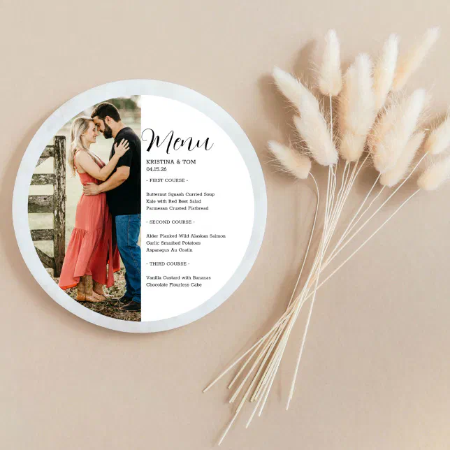 Half Moon Photo Round Menu Invitation | Zazzle
