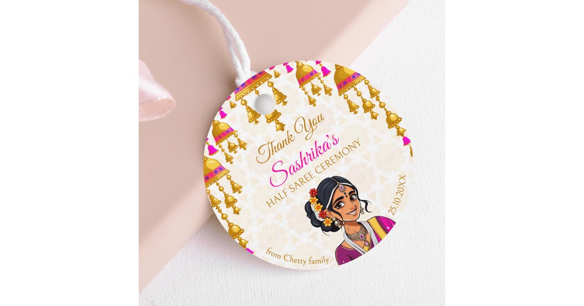 Half Saree ceremony cute Indian girl favor gift Favor Tags | Zazzle