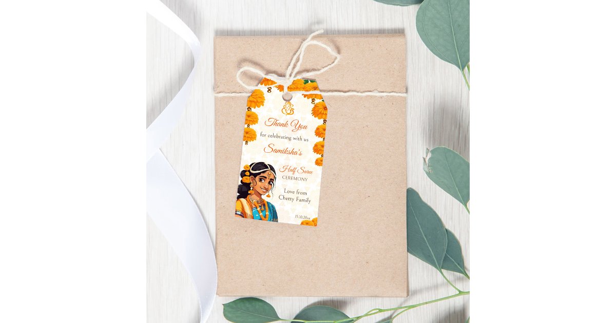 Half Saree ceremony cute Indian girl favor Gift Tags | Zazzle