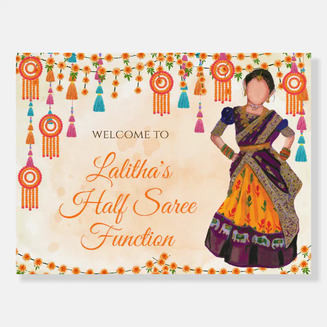 Half saree Welcome sign & Saree ceremony signs | Zazzle