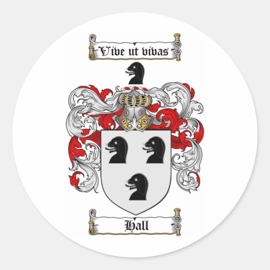 HALL FAMILY CREST - HALL COAT OF ARMS CLASSIC ROUND STICKER | Zazzle.com