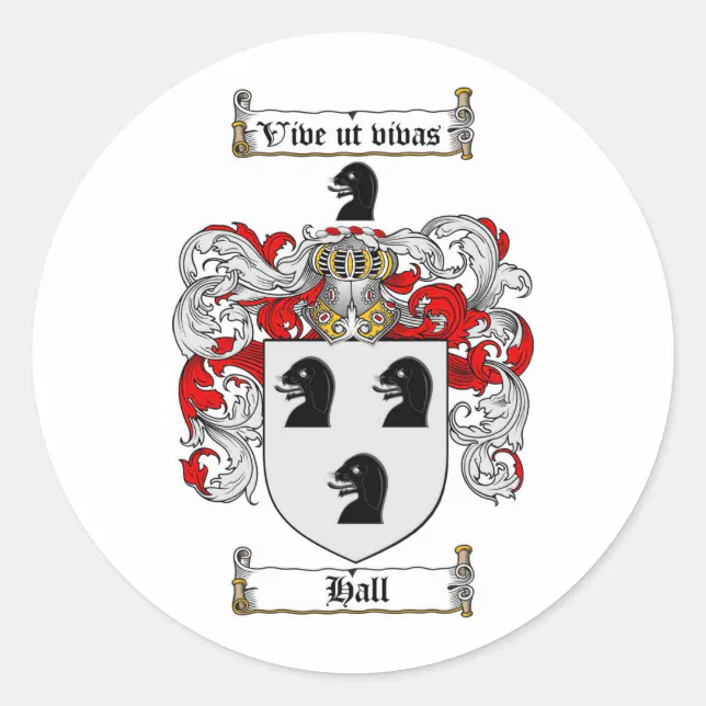 HALL FAMILY CREST - HALL COAT OF ARMS CLASSIC ROUND STICKER | Zazzle