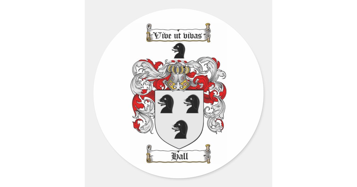 HALL FAMILY CREST - HALL COAT OF ARMS CLASSIC ROUND STICKER | Zazzle