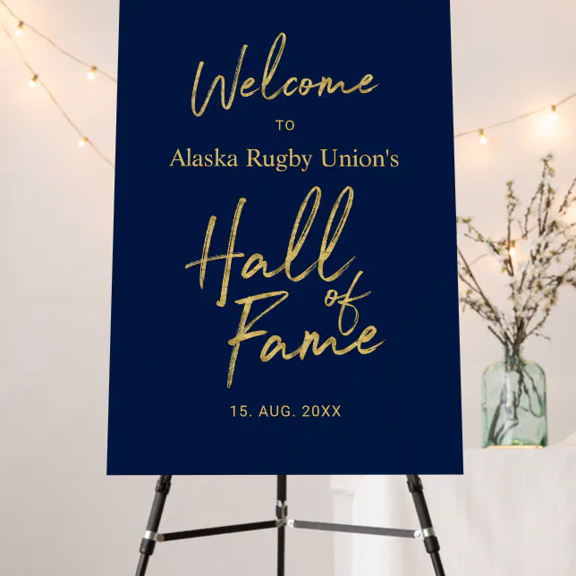 Hall of Fame | Gold & Navy Blue Welcome Sign | Zazzle