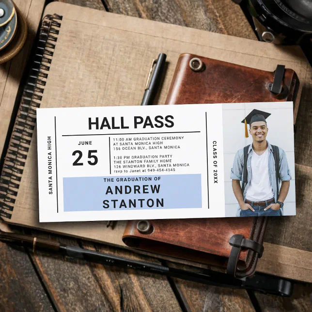 Hall Pass Grad Party Blue High School Invitation | Zazzle