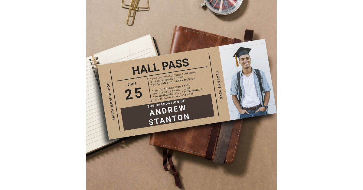 Hall Pass Grad Party Craft High School Invitation | Zazzle