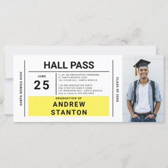 Hall Pass Graduation Party High School Invitation | Zazzle