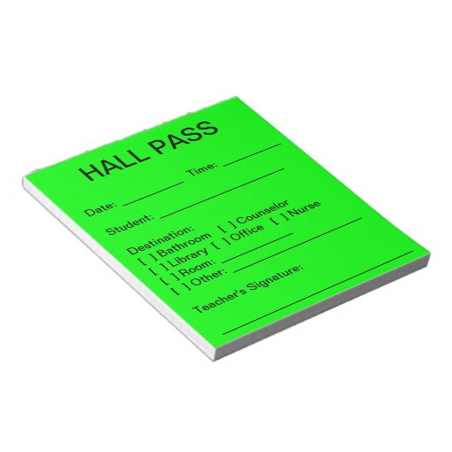 Hall Pass Pad (Neon Green) | Zazzle