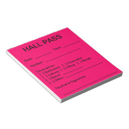 Hall Pass Pad (Neon Pink) | Zazzle