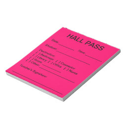 Hall Pass Pad (Neon Pink) | Zazzle