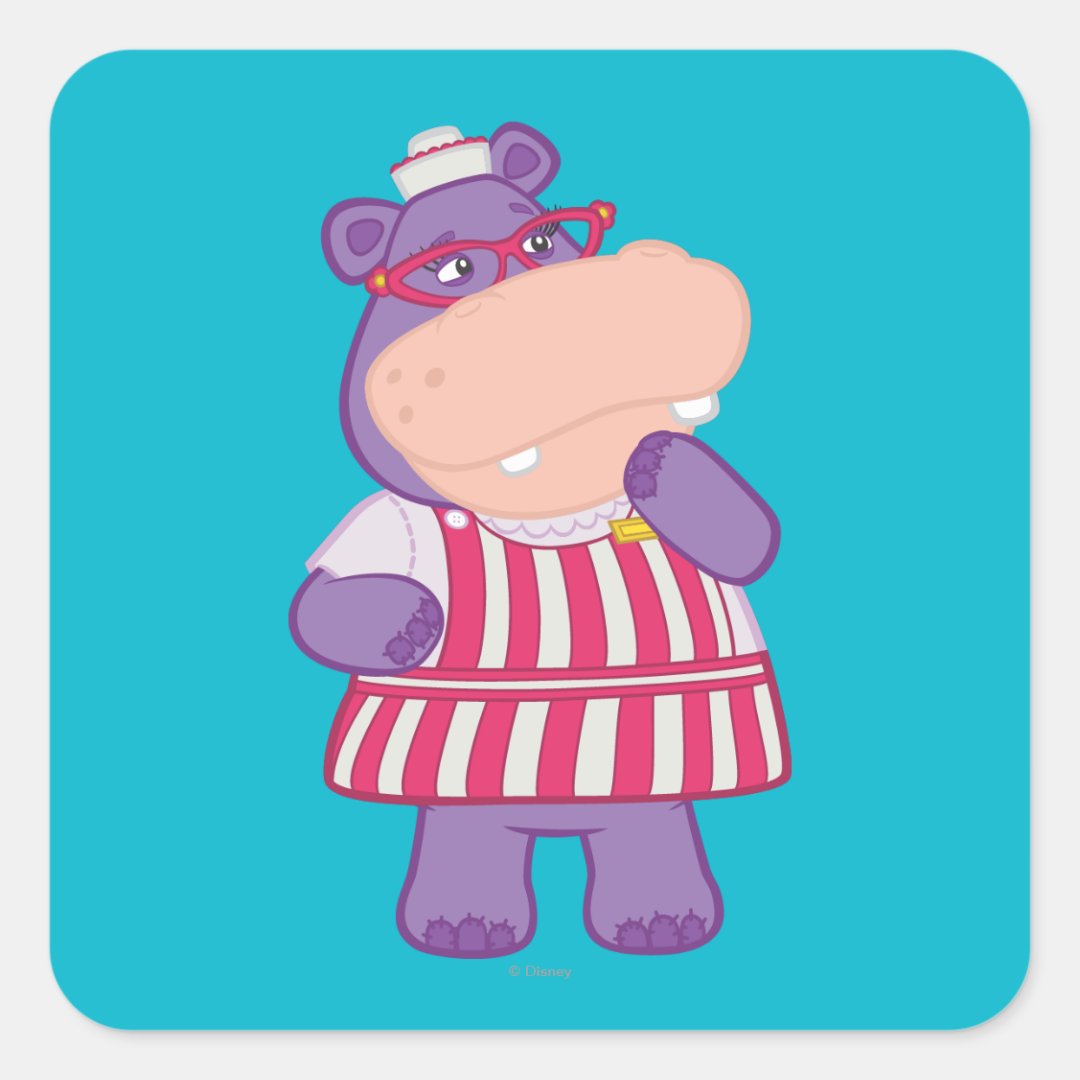 Hallie the Happy Hippo Square Sticker | Zazzle