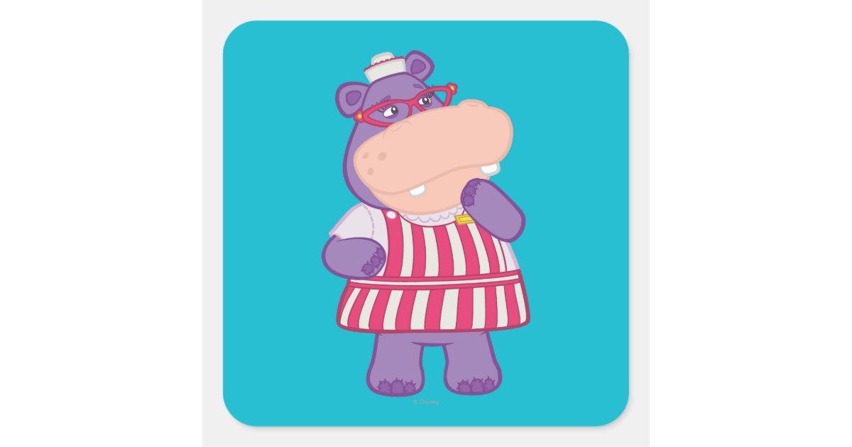 Hallie the Happy Hippo Square Sticker | Zazzle