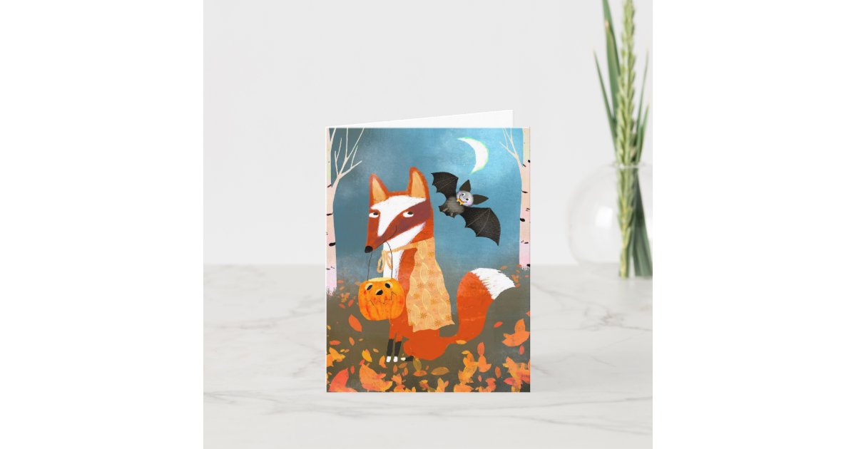 Hallow Fox and Bat Friends BLANK Greeting Card | Zazzle