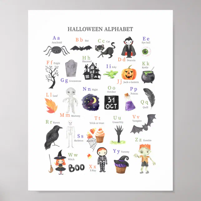 Halloween ABC Poster Kids Study Guide | Zazzle