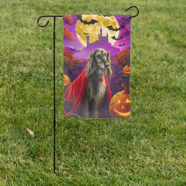 Halloween Afghan Hound Vampire Pumpkins Scary Garden Flag | Zazzle