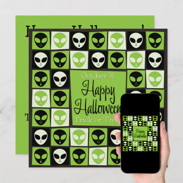 Halloween alien mosaic invitation | Zazzle