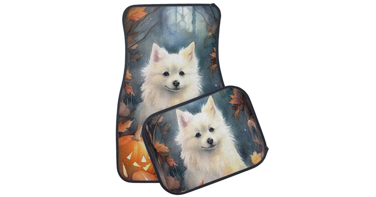 Halloween American Eskimo With Pumpkins Scary Car Floor Mat | Zazzle