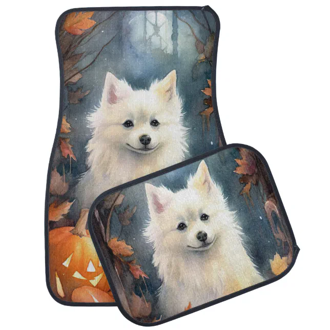 Halloween American Eskimo With Pumpkins Scary Car Floor Mat | Zazzle