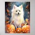 Halloween American Eskimo With Pumpkins Scary Poster | Zazzle