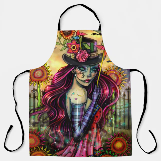 Halloween Art Sugar Skull by Molly Harrison Apron | Zazzle