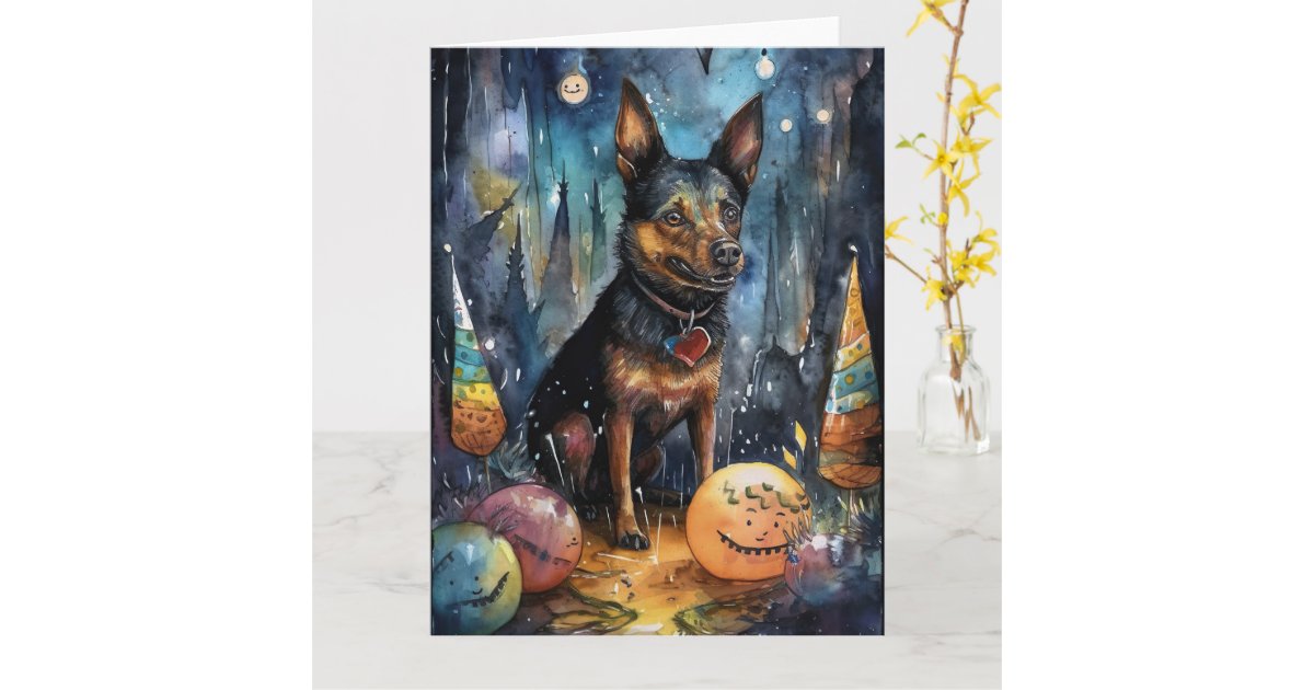 Halloween Australian Kelpie With Pumpkins Scary Card | Zazzle