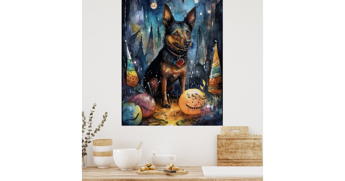 Halloween Australian Kelpie With Pumpkins Scary Poster | Zazzle