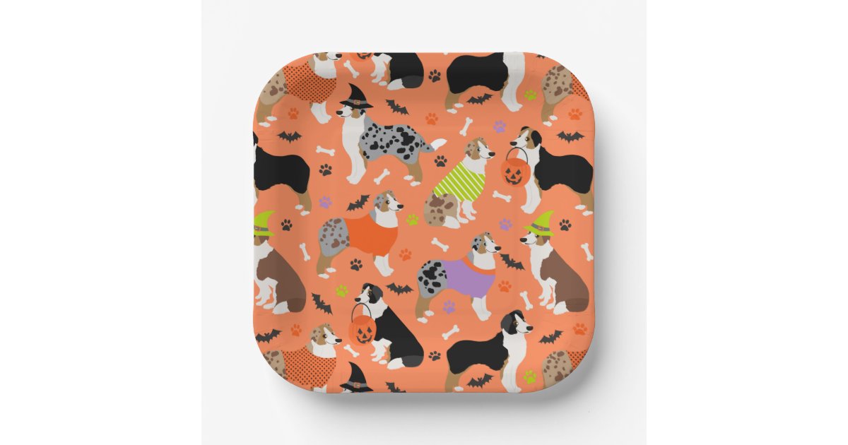 Halloween Australian Shepherd Paper Plates | Zazzle