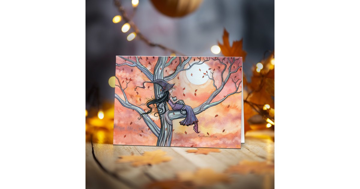Halloween Autumn Witch Cat Card | Zazzle