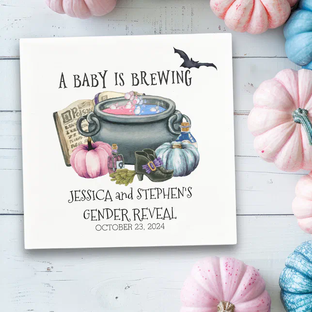 Halloween Baby Brewing Witch Gender Reveal Napkins | Zazzle