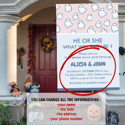 Halloween Baby gender reveal invitation Cute ghost | Zazzle