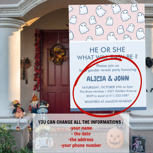 Halloween Baby gender reveal invitation Cute ghost | Zazzle