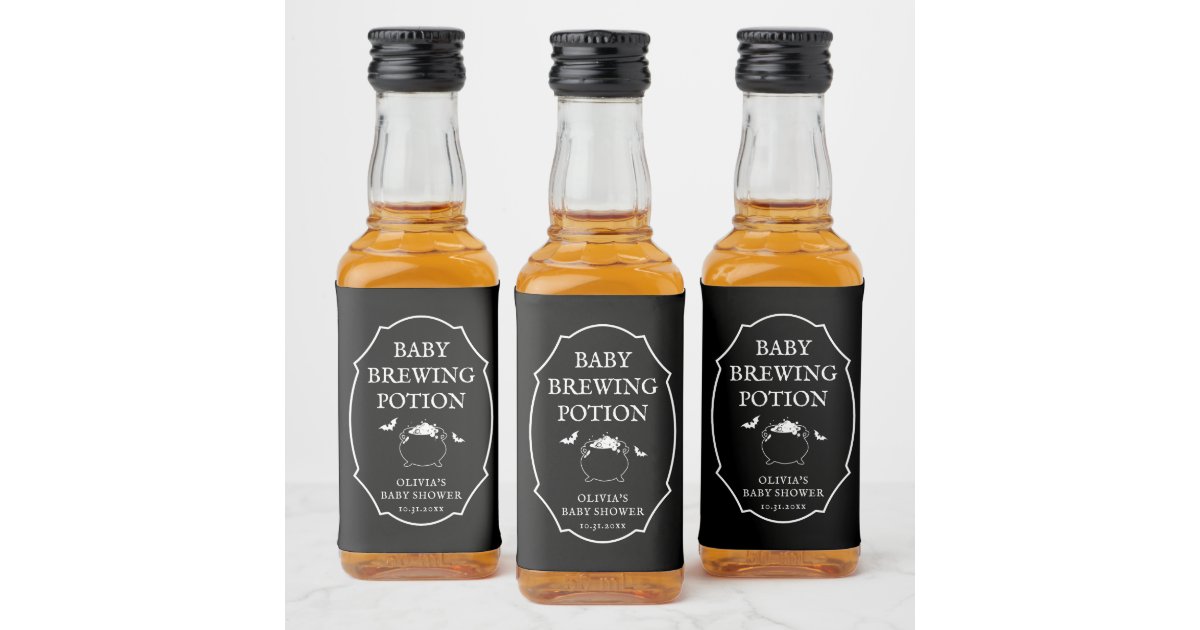 Halloween Baby Shower Baby Brewing Potion Liquor Bottle Label | Zazzle