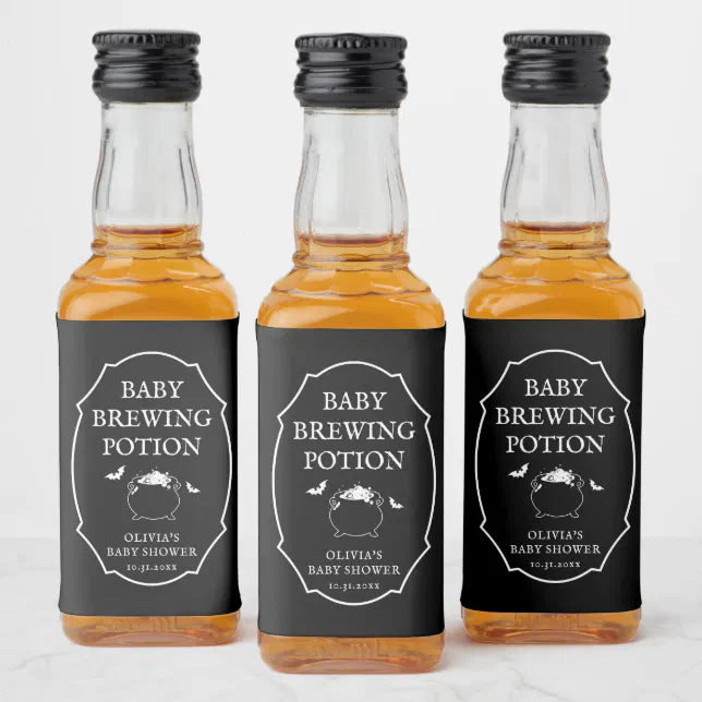 Halloween Baby Shower Baby Brewing Potion Liquor Bottle Label | Zazzle