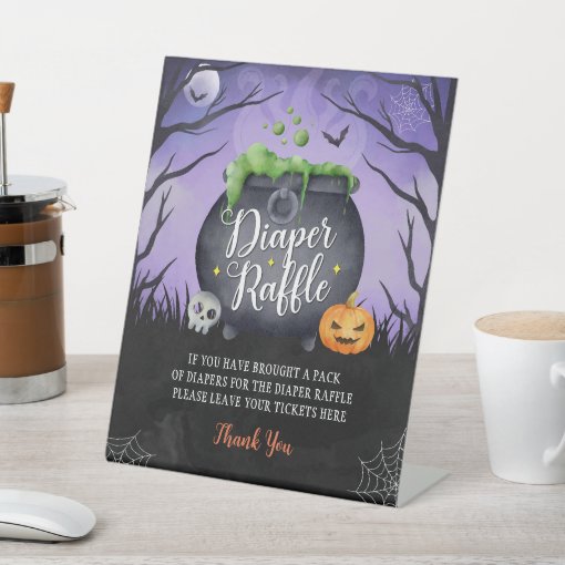 Halloween Baby Shower Diaper Raffle Sign Pedestal | Zazzle