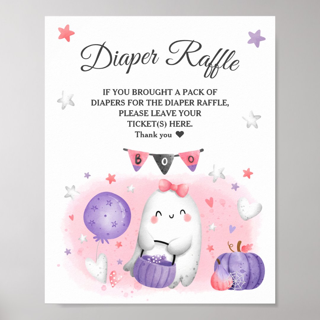 Halloween Baby Shower Girl Diaper Raffle Sign | Zazzle