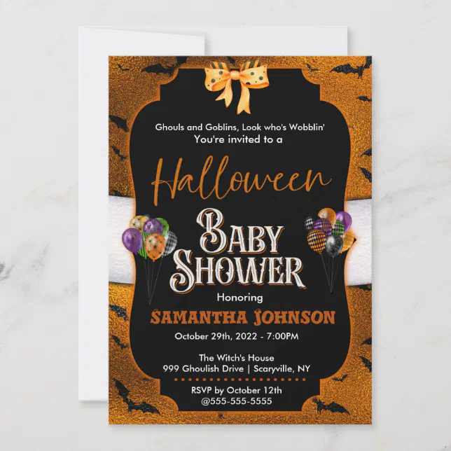 Halloween Baby Shower Invitation with bats | Zazzle