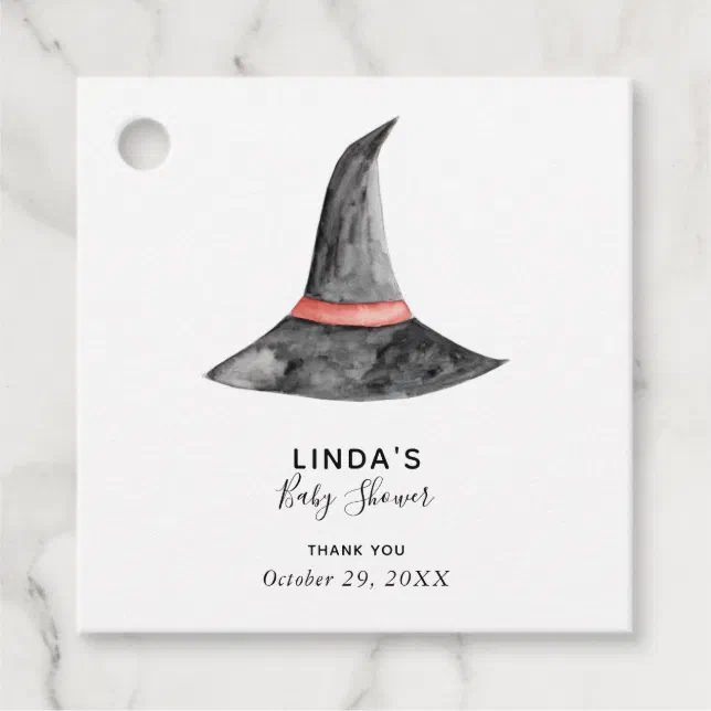 Halloween Baby shower witch's hat simple elegant Favor Tags | Zazzle