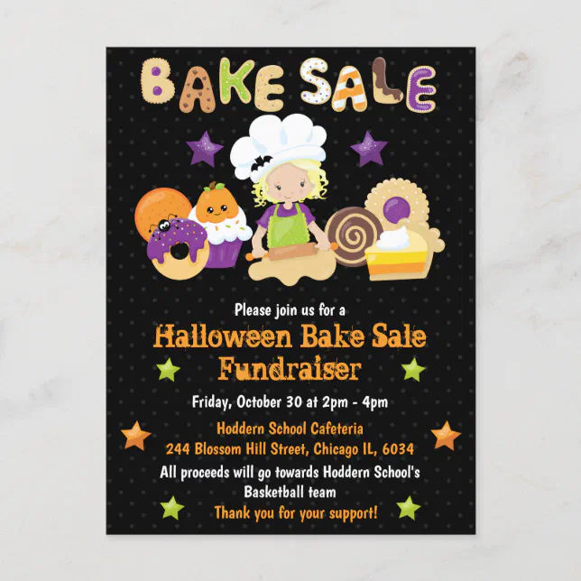 Halloween Bake Sale Fundraiser Invitation Postcard | Zazzle