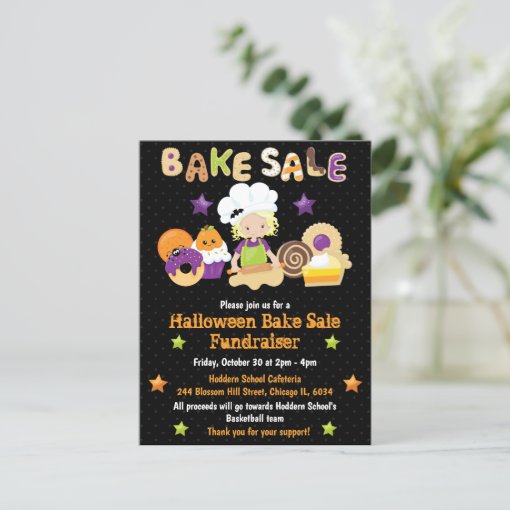Halloween Bake Sale Fundraiser Invitation Postcard | Zazzle