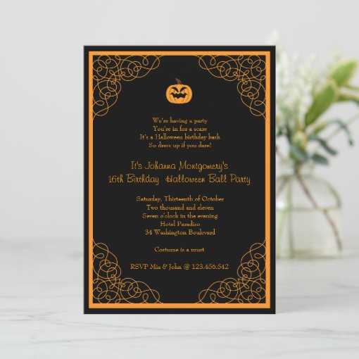 Halloween Ball Birthday Costume Party Invitation | Zazzle