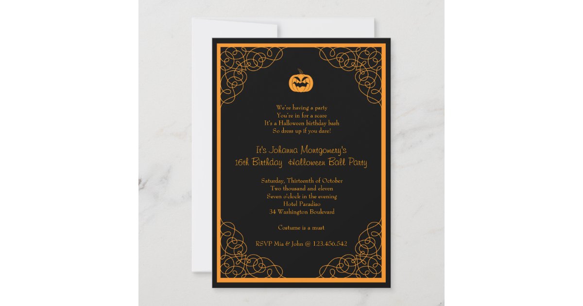 Halloween Ball Birthday Costume Party Invitation | Zazzle