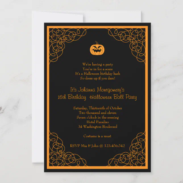 Halloween Ball Birthday Costume Party Invitation | Zazzle