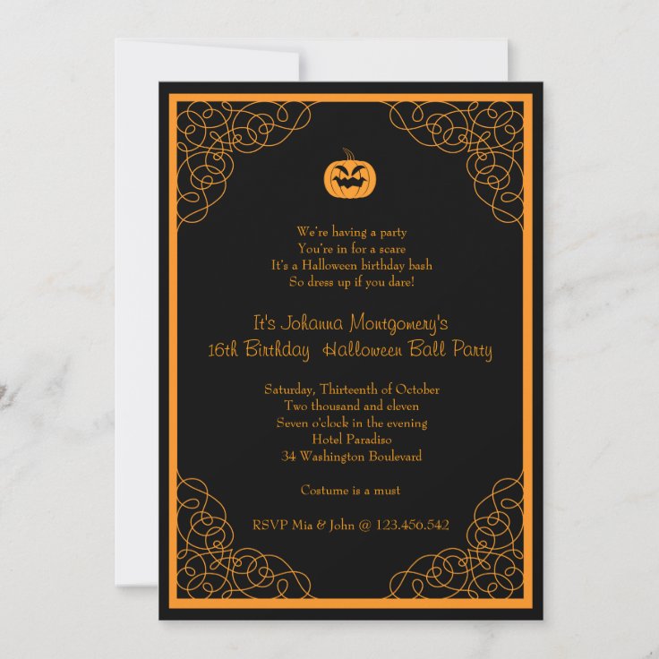 Halloween Ball Birthday Costume Party Invitation | Zazzle