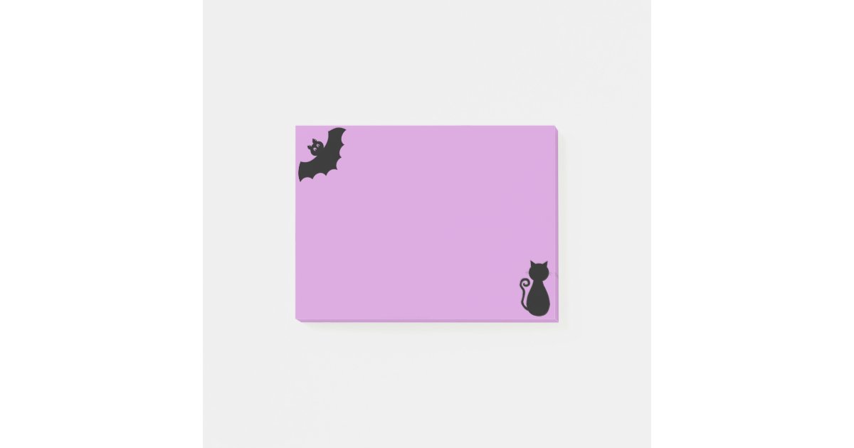 Halloween bat and black cat on violet post-it notes | Zazzle