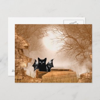Halloween bat cat postcard | Zazzle