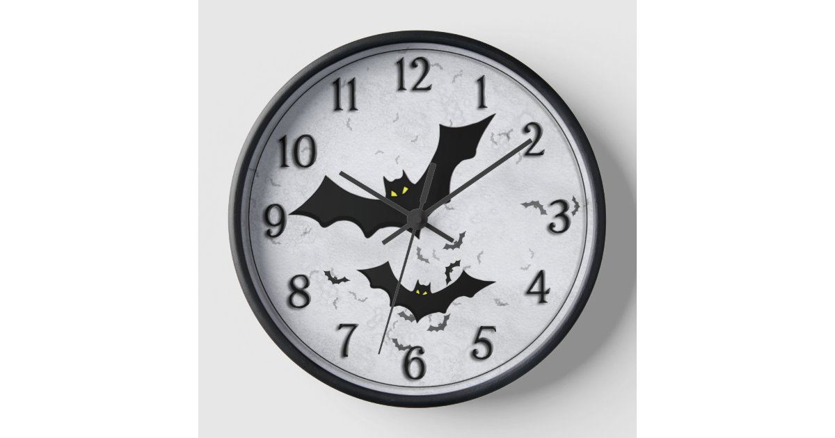 Halloween: Bat Silhouettes White Grunge BG Clock | Zazzle