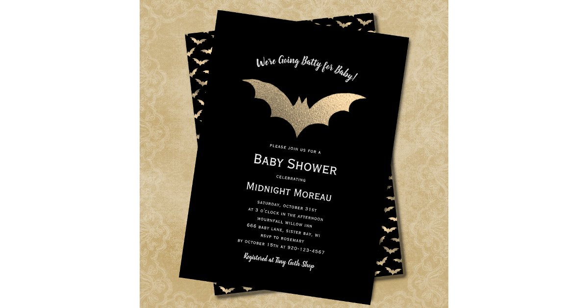 Halloween Bats Black Baby Shower Invitation | Zazzle