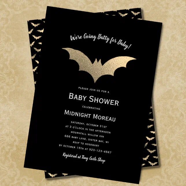 Halloween Bats Black Baby Shower Invitation | Zazzle