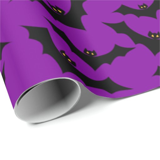 Halloween Bats Black Pattern Purple Background Wrapping Paper | Zazzle