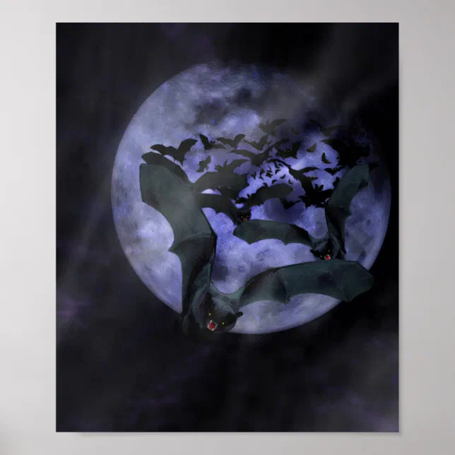 Halloween Bats on a Full Moon Night Poster | Zazzle